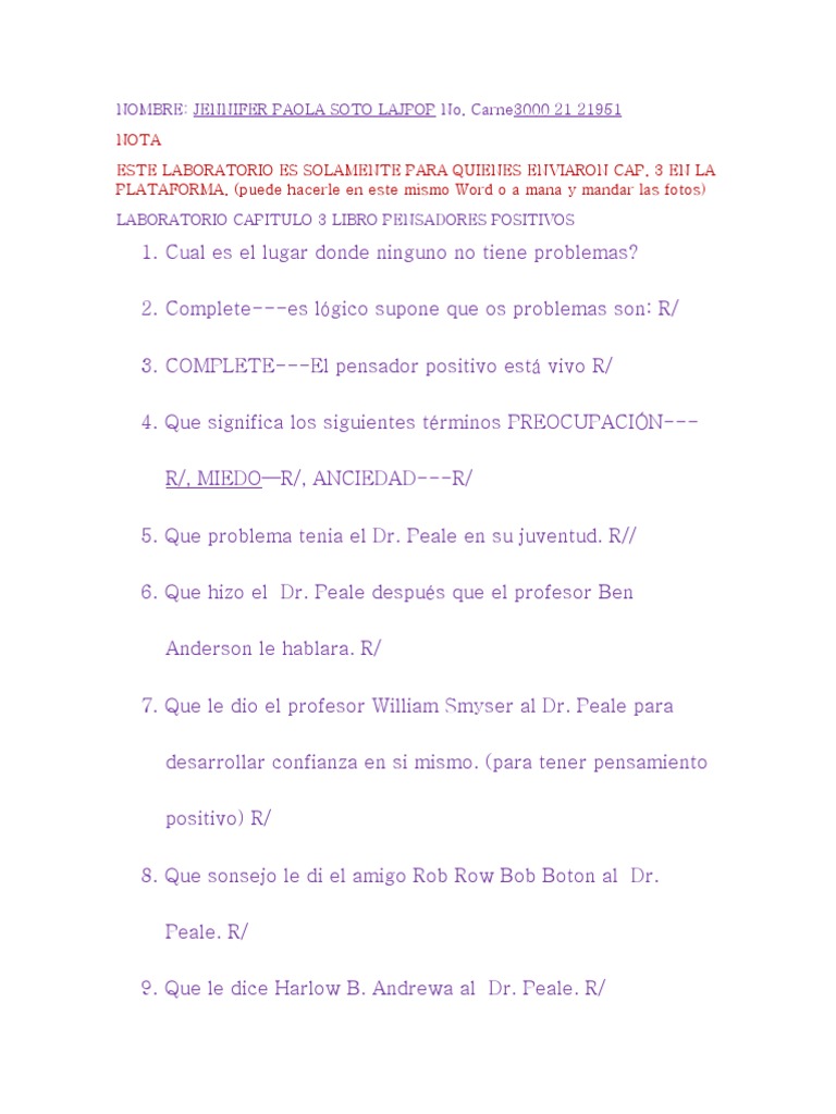 Laboratorio Capítulo 3: Pensadores Positivos | PDF | Artes del Lenguaje ...