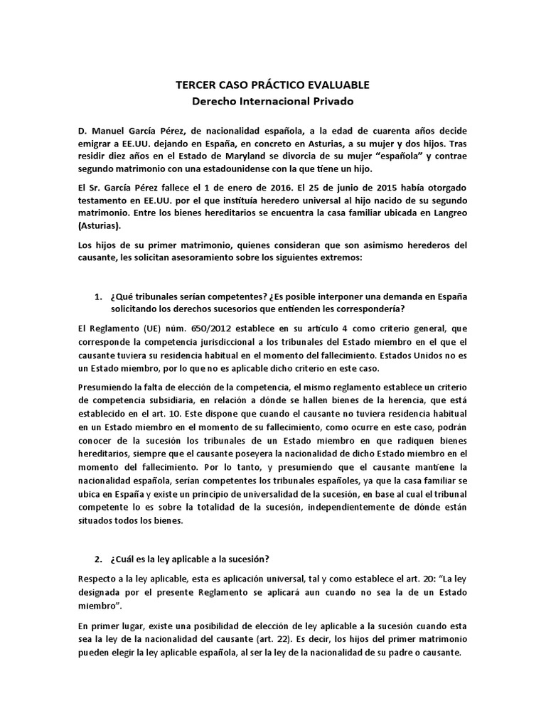 DERECHO INTERNACIONAL PRIVADO - 3er Caso Evaluable | PDF | España | Herencia