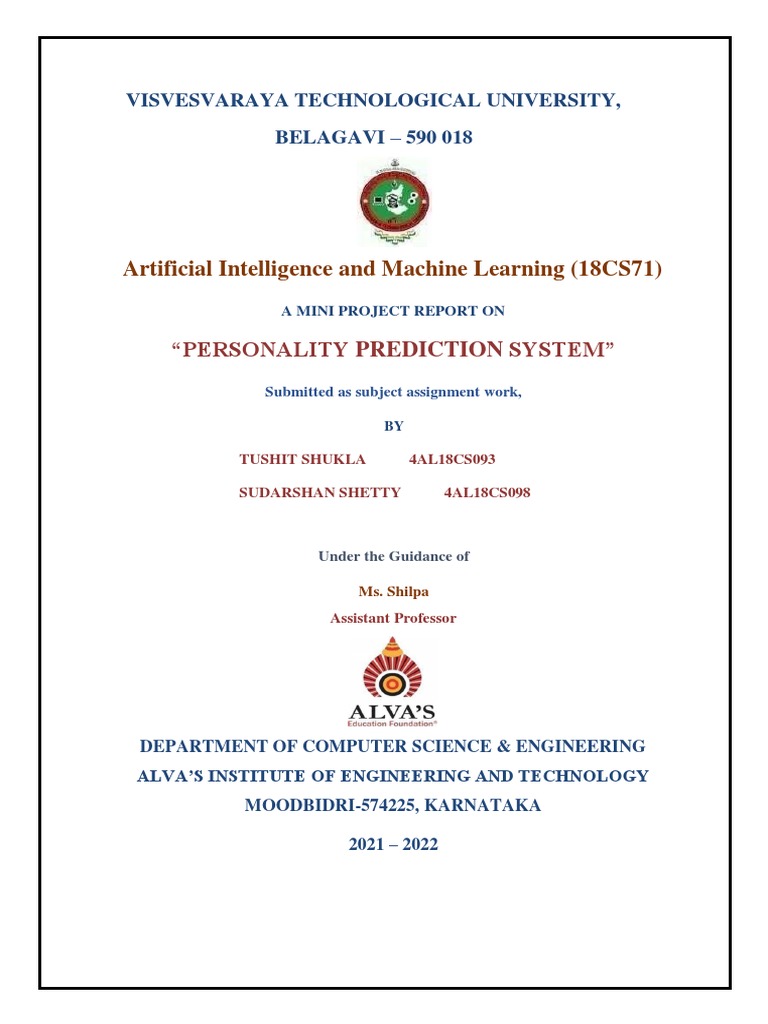 Artificial Intelligence and Machine Learning (18CS71) : "Personality ...