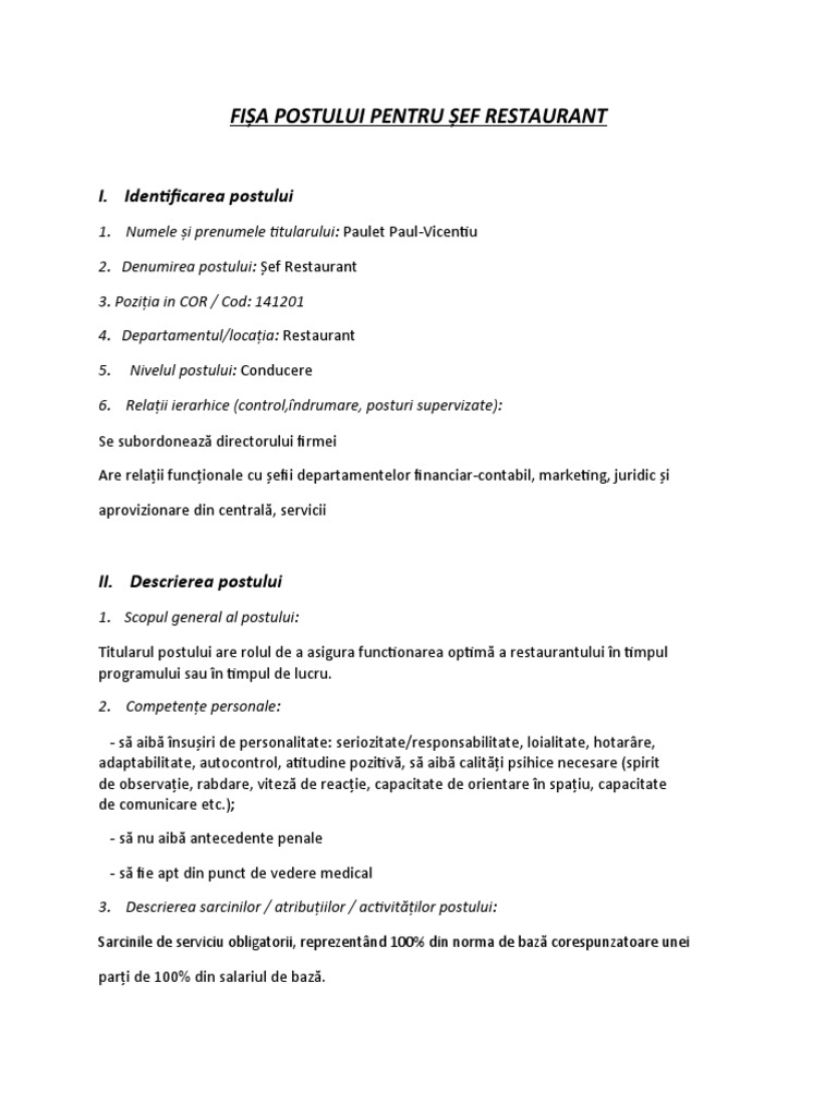 Fisa Postului | PDF