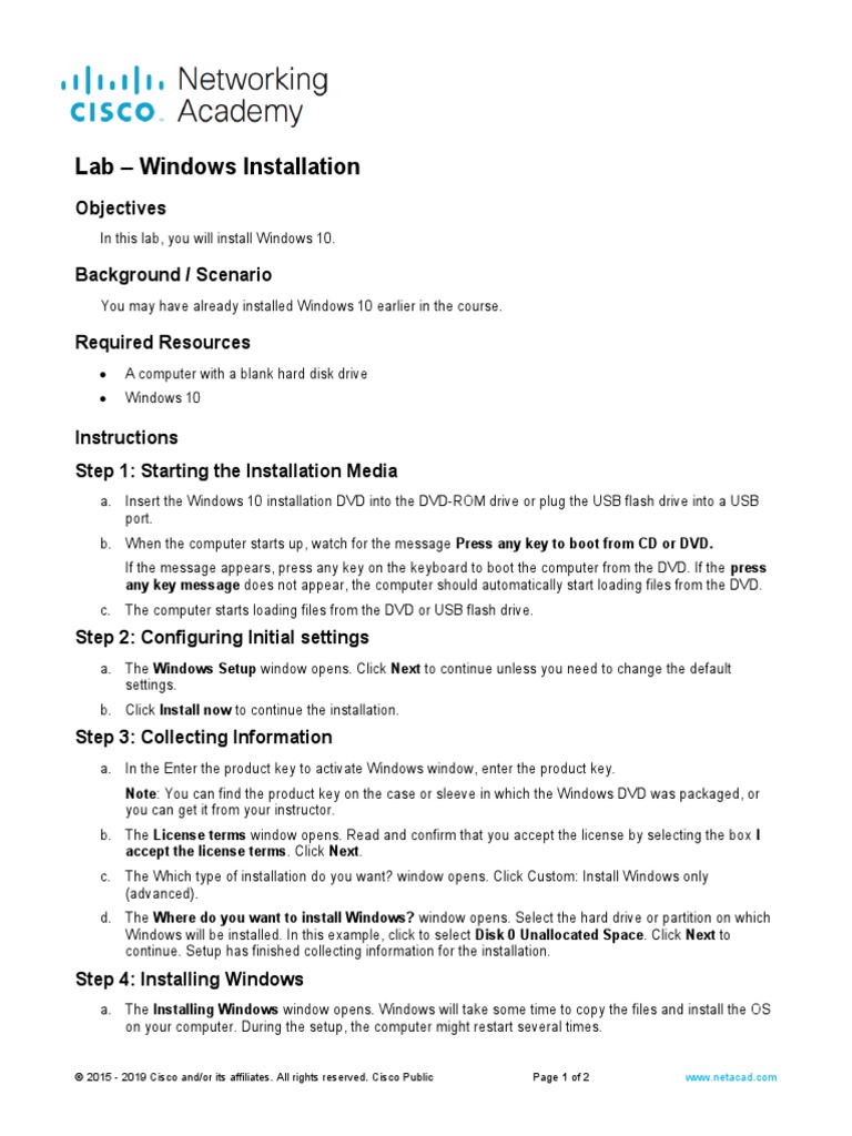 10.3.1.1 Lab - Windows Installation | PDF | Installation (Computer ...