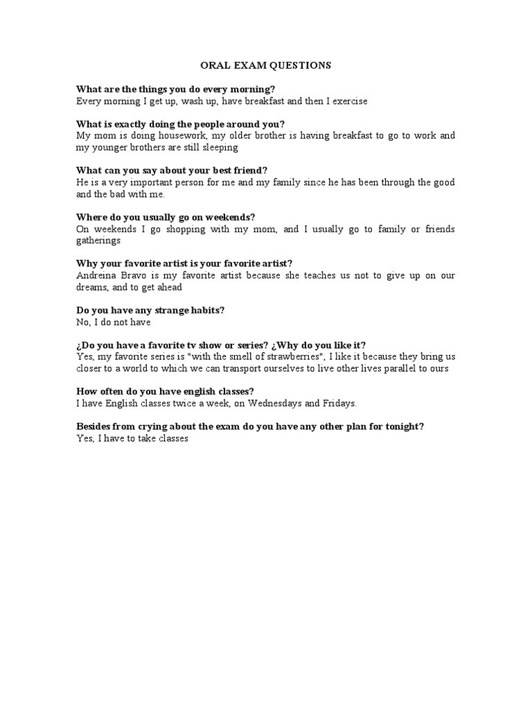 Examen OraL de Ingles | PDF | Self-Improvement | Lifestyle