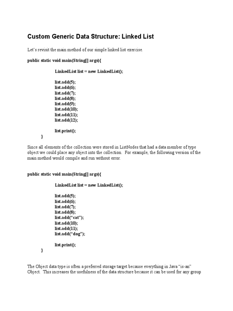 Custom Generic Data Structure Pdf Method Computer Programming Class Computer Programming 