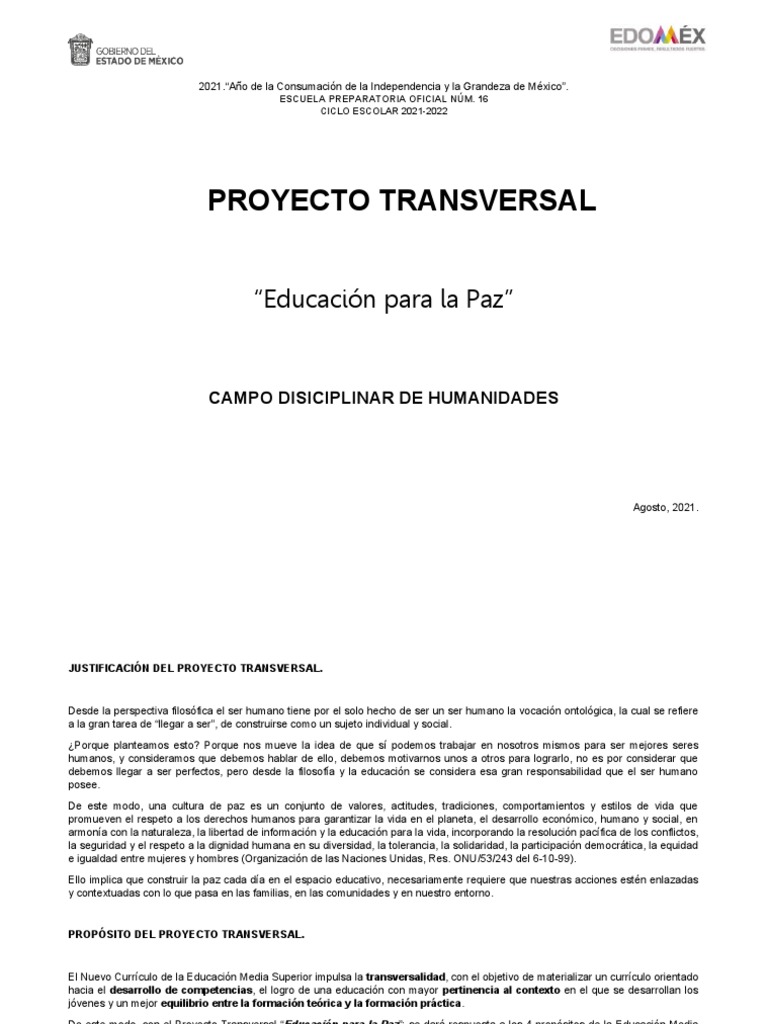Proyecto Transversal Pdf Aprendizaje Plan De Estudios