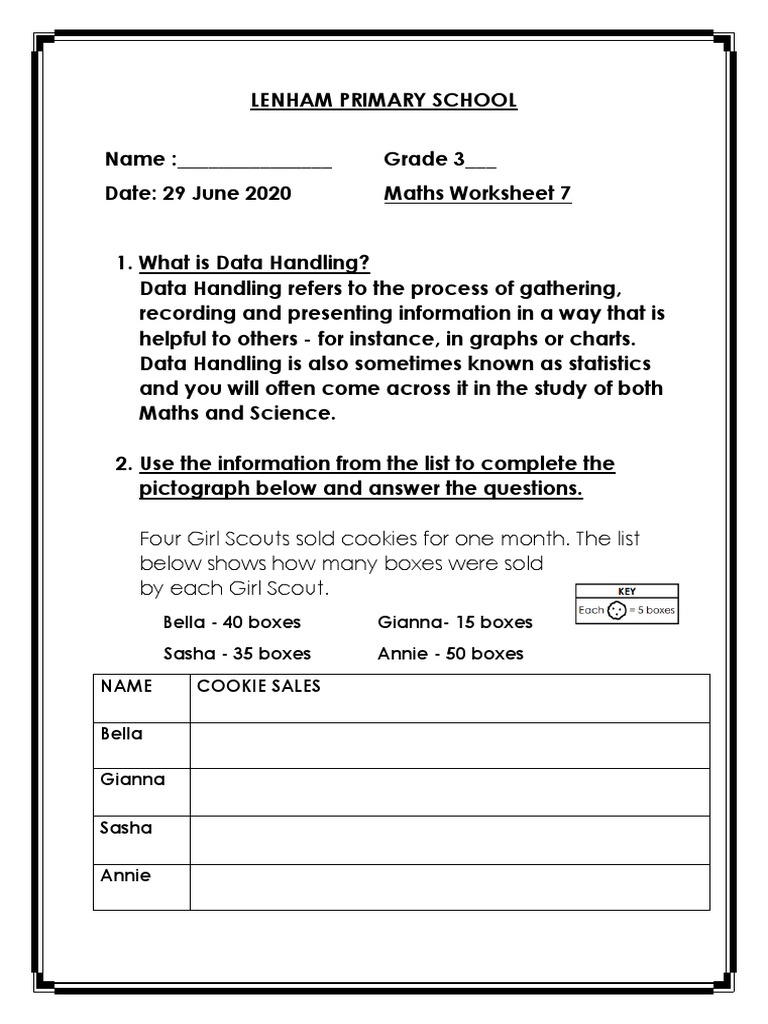 Grade 3 Data Handling Worksheet | PDF | Social Science | Self-Improvement