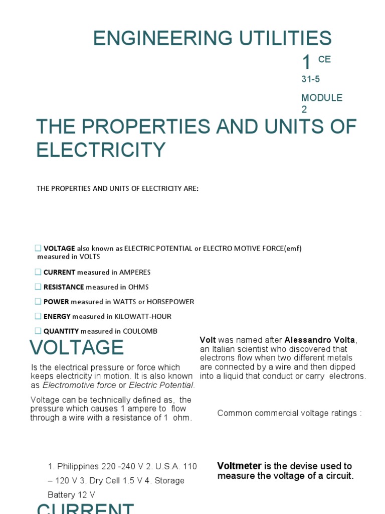 Engineering Utilities 1 The Properties and Units of Electricity | PDF ...