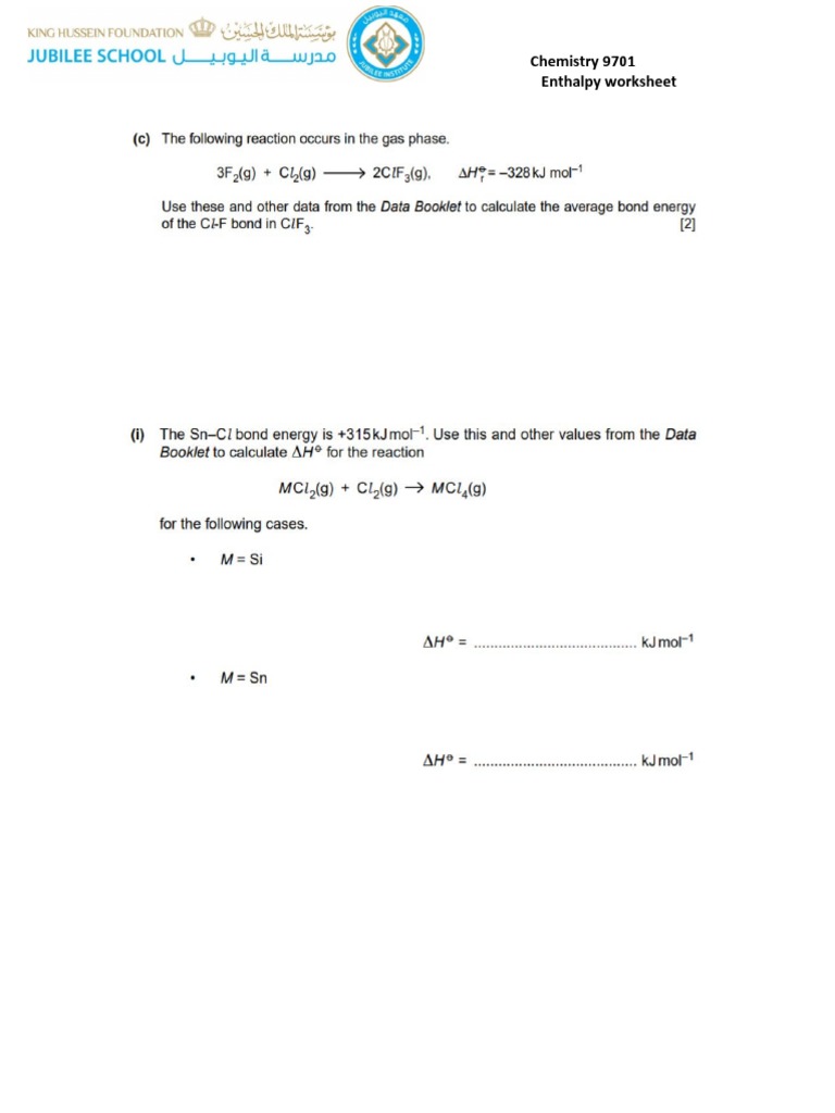 Chemistry 9701 Enthalpy Worksheet | PDF | Wellness | Science & Mathematics