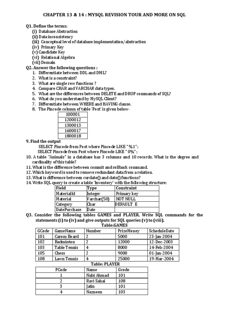 Chapter 13 And 14 Mysql Revision Tour And More On Sql Pdf Databases Table Database