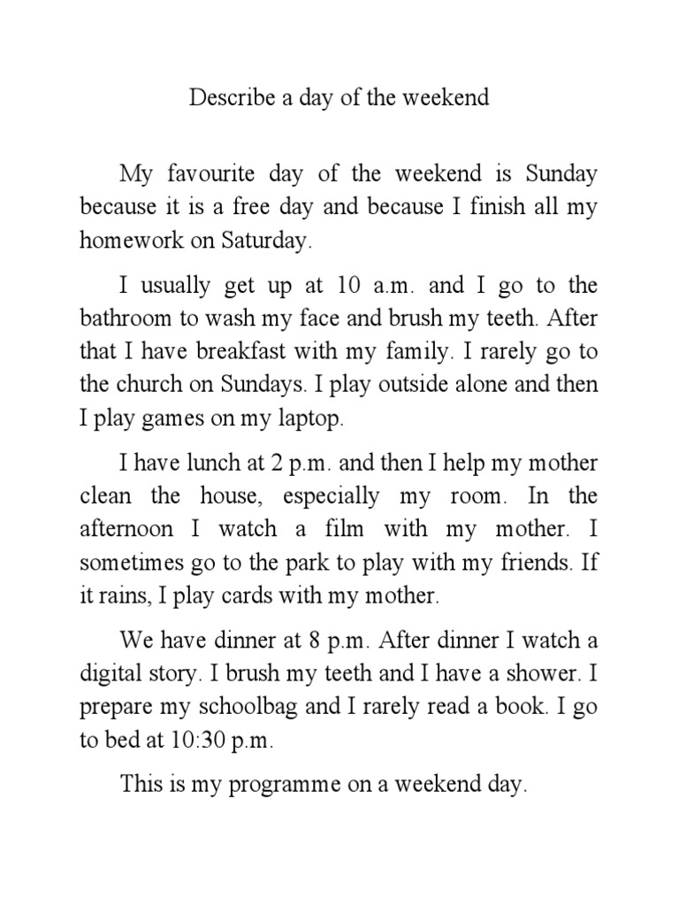 Describe A Day of The Weekend | PDF | Home & Garden | Poetry