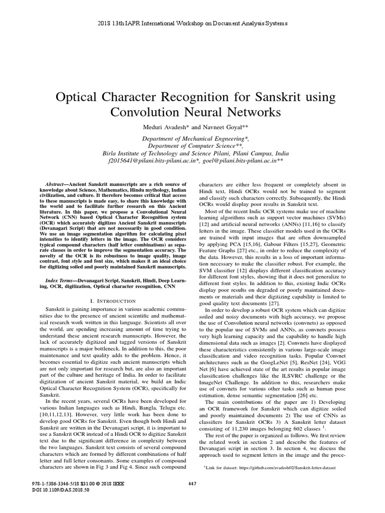 OCR Sanskrit CNN | PDF | Optical Character Recognition | Image Segmentation