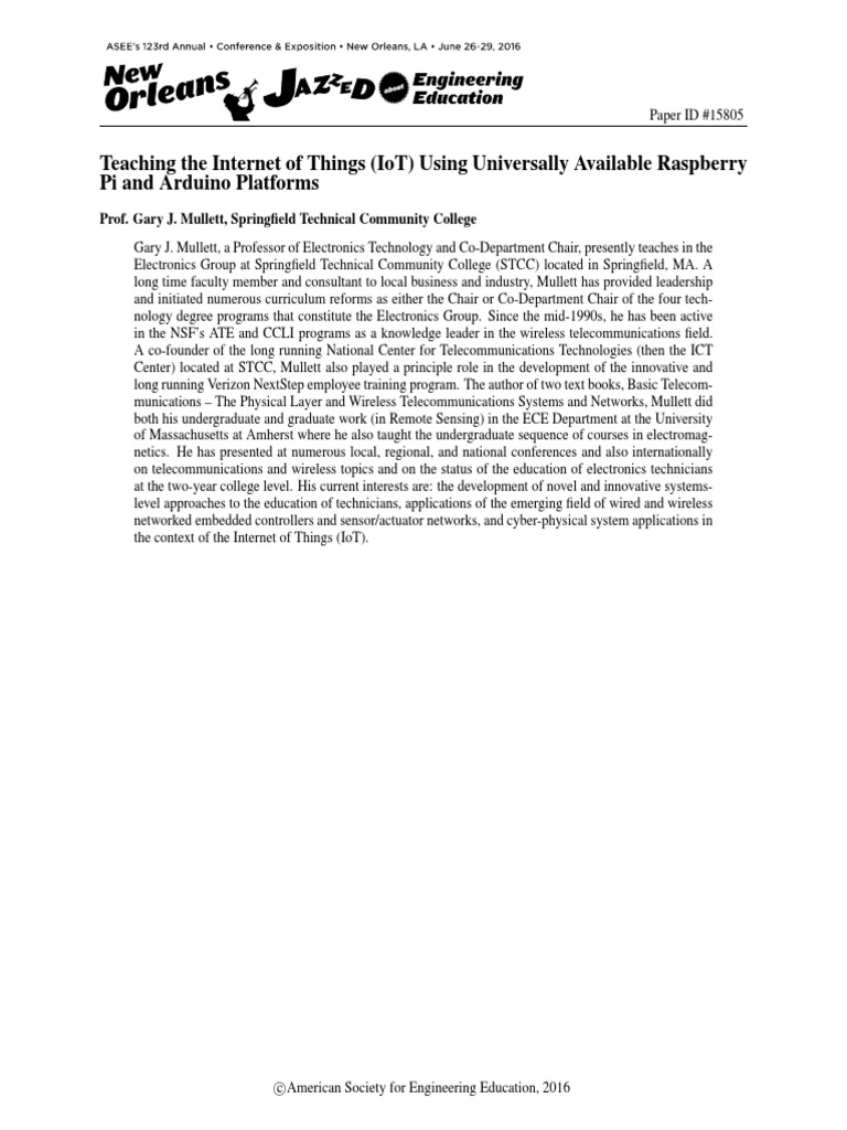 Teaching The Internet of Things Iot Using Universally Available Raspberry Pi and Arduino ...