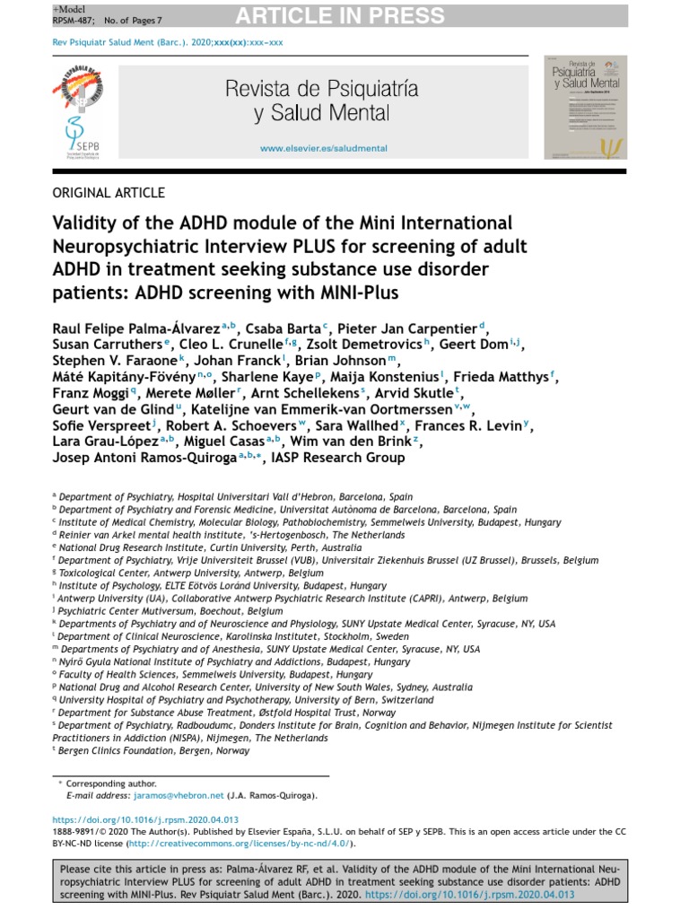 Validity of The Adhd of The Mini International Neuropsychiatric ...