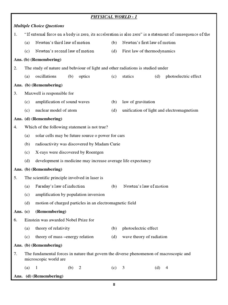 MCQ-Class 11-Phy CHP 1-8 | PDF | Acceleration | Force MCQ-Class 11-Phy CHP 1-8 | PDF | Acceleration | Force
