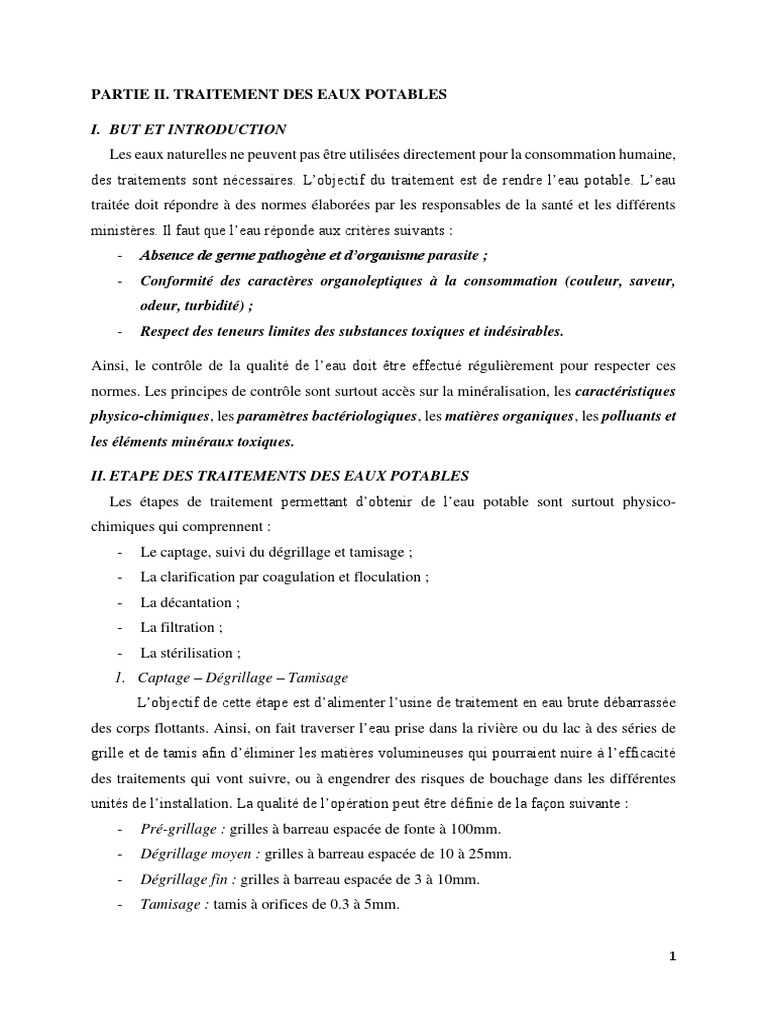 Traitement des Eaux Potables : Étapes Clés | PDF | Épuration des eaux ...