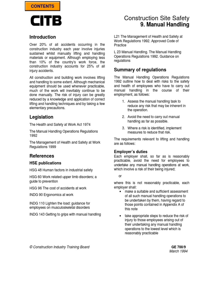 Construction Site Safety: 9. Manual Handling | PDF | Occupational ...