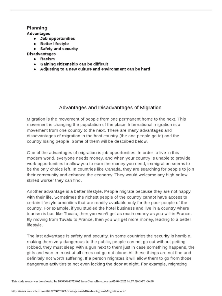 Migration Pros and Cons Explained | PDF | Human Migration | Economies