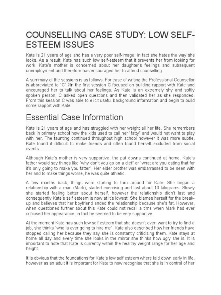 COUNSELLING CASE STUDY Low Self Esteem | PDF | Thought | Self Esteem