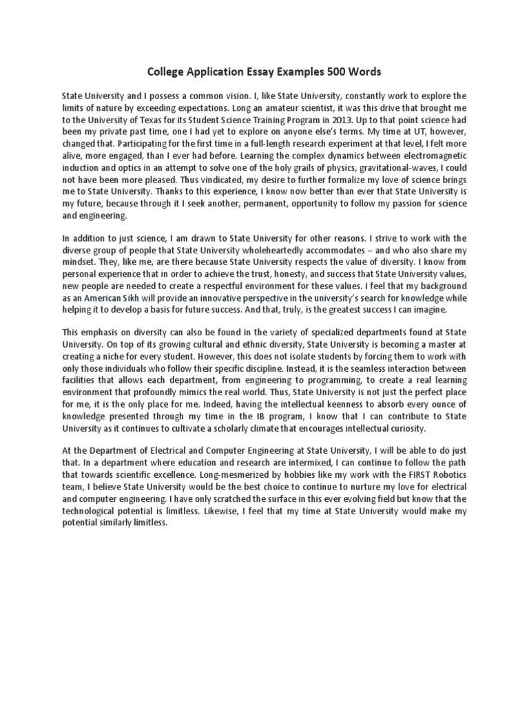 College Application Essay Examples 500 Words | PDF | Science | Engineering