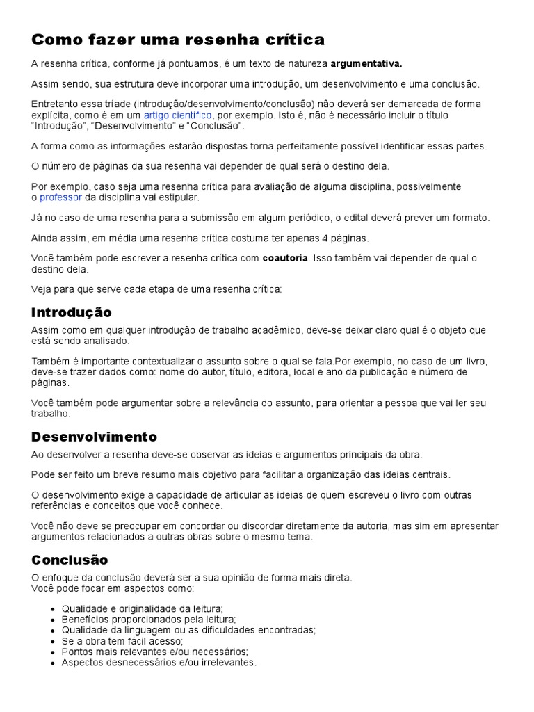 Resenha Crítica - Passo A Passo Completo Com Exemplos | PDF