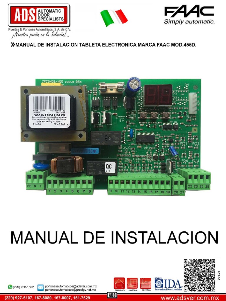 Manual de Instalacion Tableta Electronica Marca Faac Mod.455d | PDF