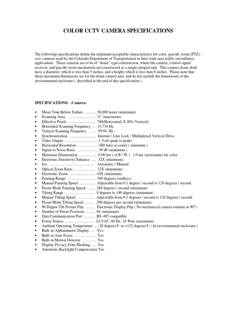 Minimum Technical Specifications for Dome-Style Color Pan-Tilt-Zoom ...
