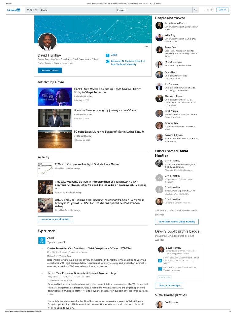 David Huntley - Senior Executive Vice President - Chief Compliance ...