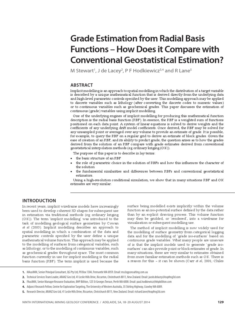 2014 - Stewart Et Al - Grade Estimation From Radial Basis Functions | PDF | Interpolation ...