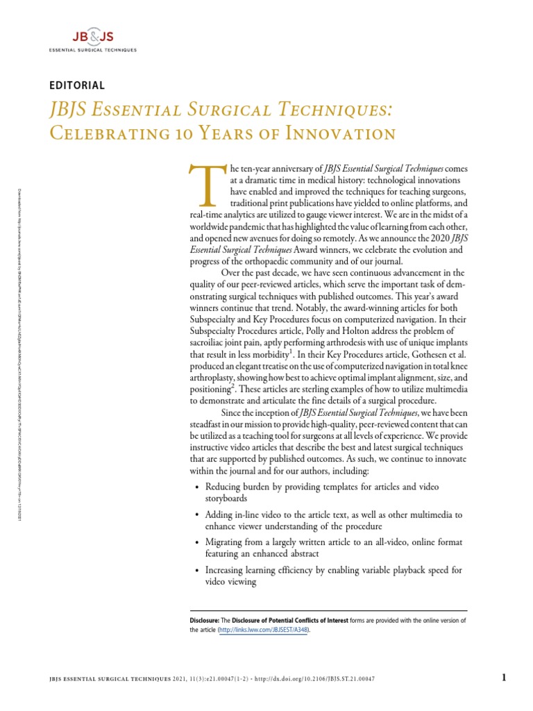 JBJS Essential Surgical Techniques: Celebrating 10 Years of Innovation ...