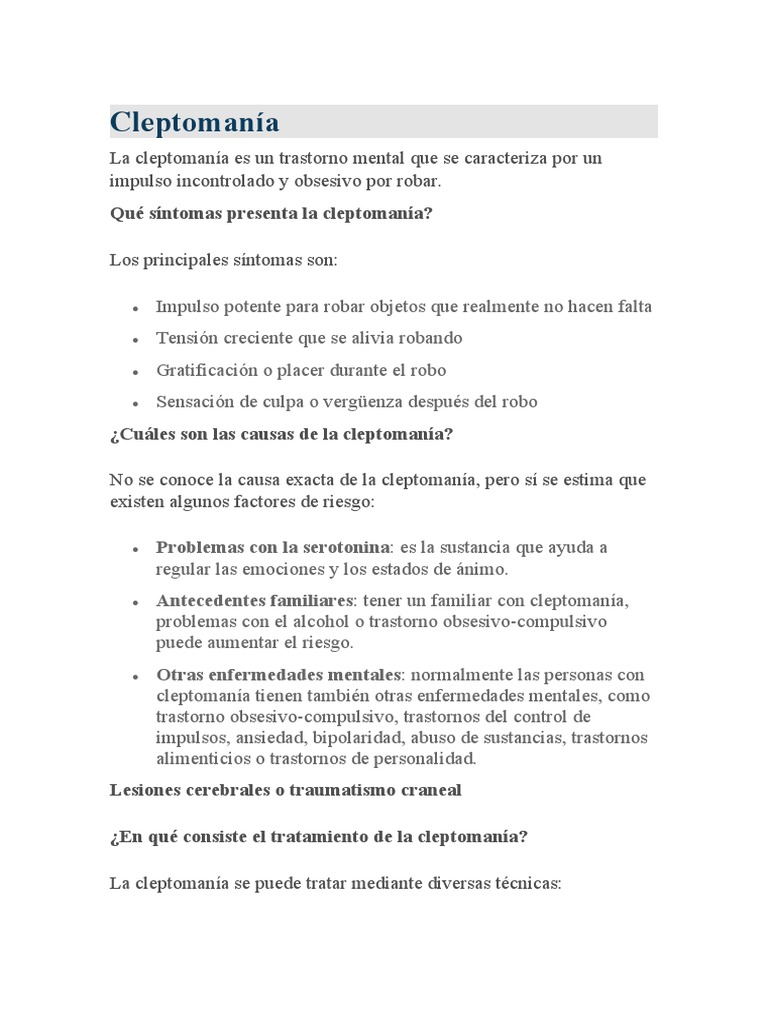 Tratamientos y causas de la cleptomanía | PDF