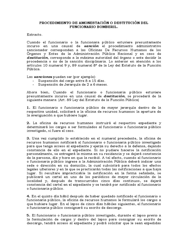 Procedimiento de Destitución Bomberil | PDF | El proceso de destitución ...