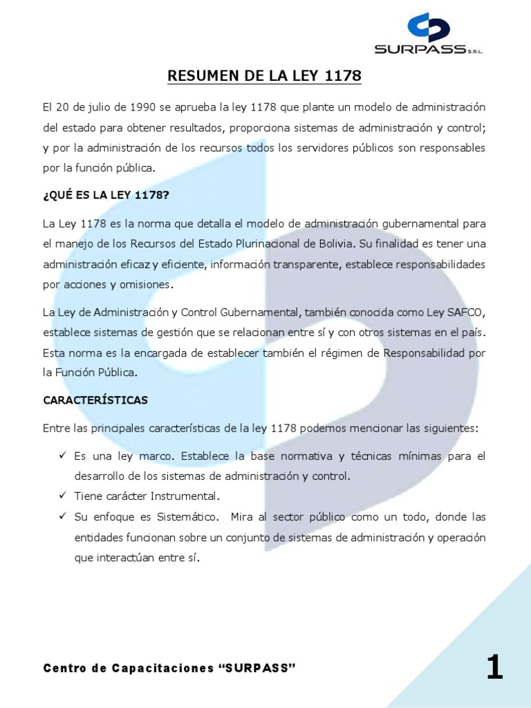 La Ley 1178: Estableciendo un marco normativo para una gestión pública ...
