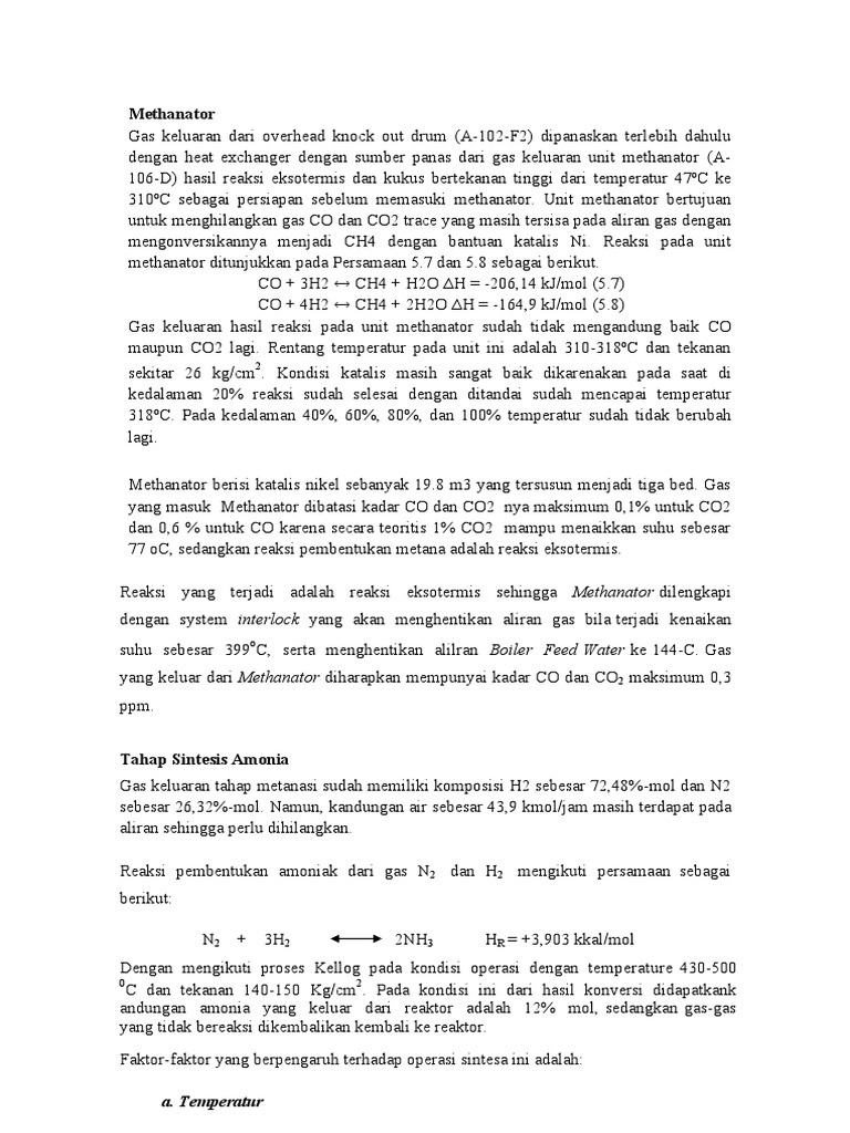 Proses Methanator dalam Sintesis Amonia | PDF