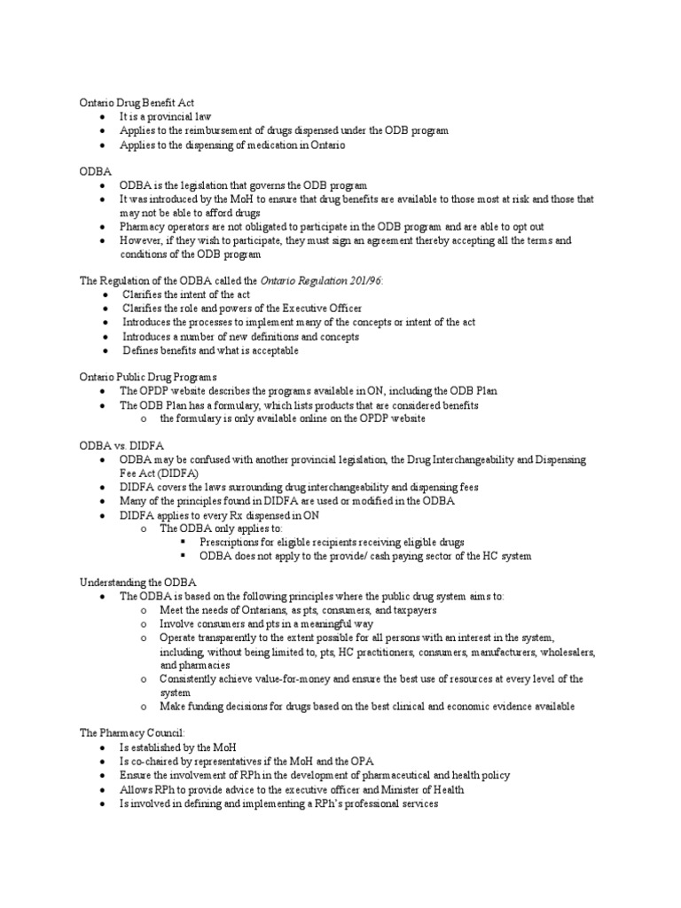 Ontario Drug Benefit Act Overview | PDF | Pharmacist | Medical Prescription
