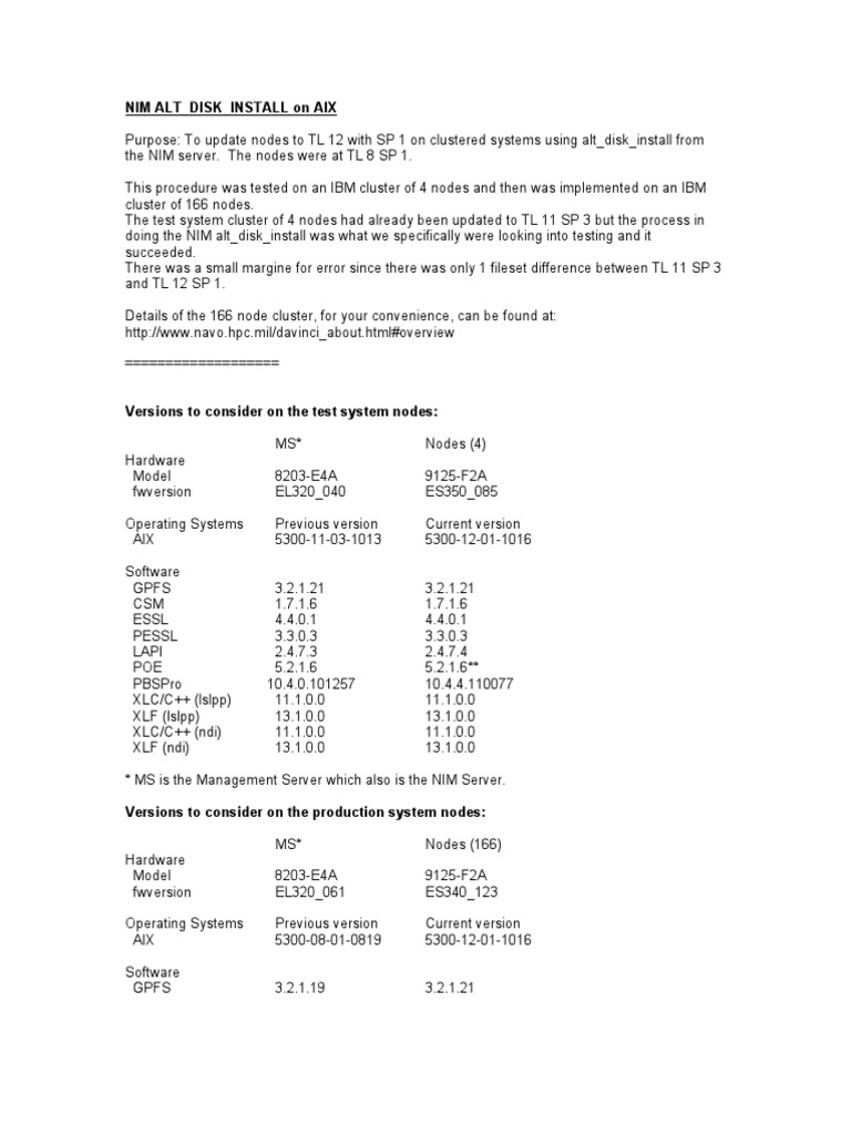 Nim Alt Disk Install On AIX | PDF | File System | Computer Cluster