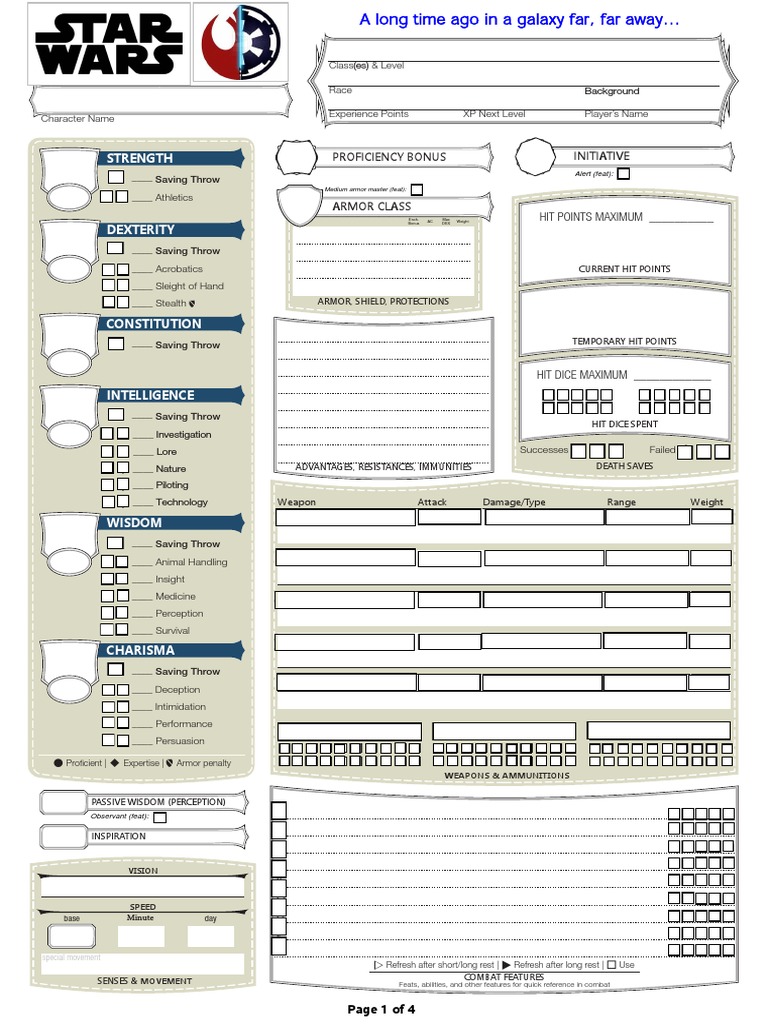 SW5e Character Sheet 2.2 | PDF | Role Playing Games