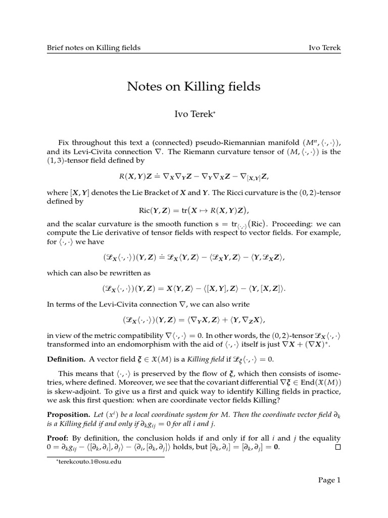 Killing Vectors in A Diffeomorphic Field | PDF | Theoretical Physics ...