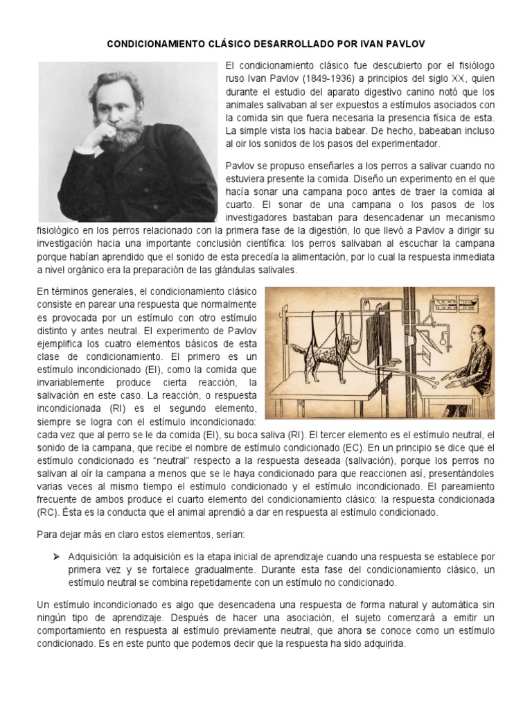 Condicionamiento Clásico de Pavlov | PDF | Aprendizaje | Conceptos ...