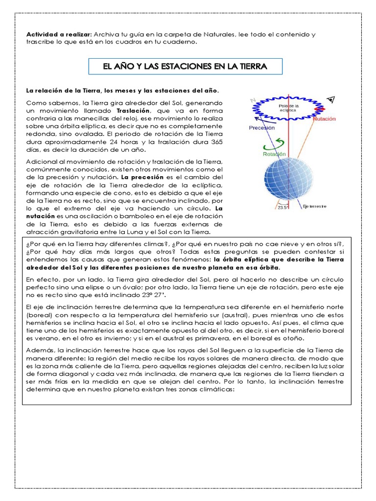 Posición de la Tierra y estaciones | PDF | Tierra | Invierno