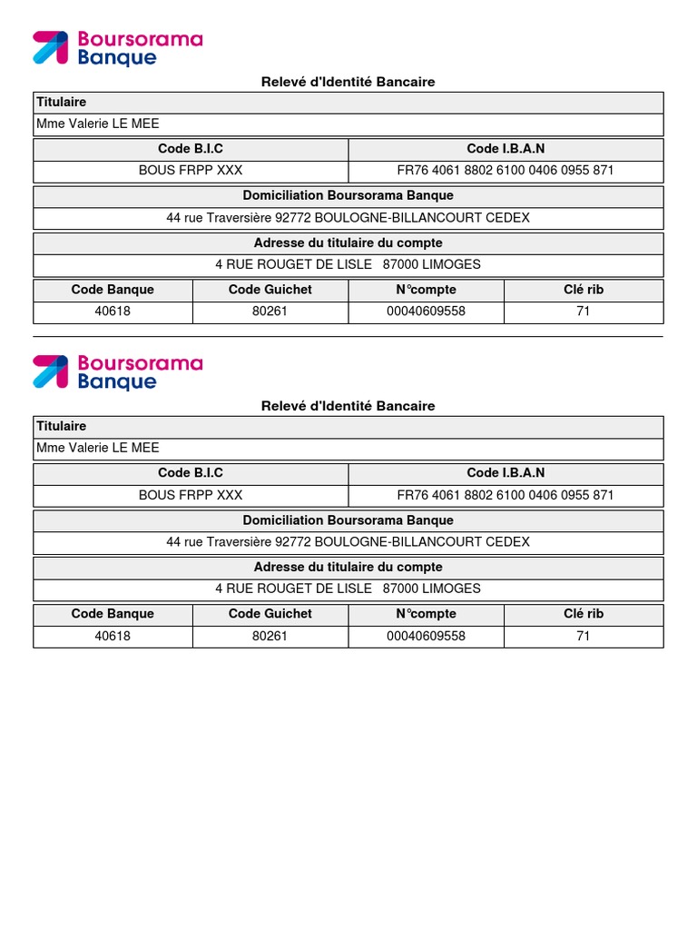 Rib Boursorama Banque | PDF