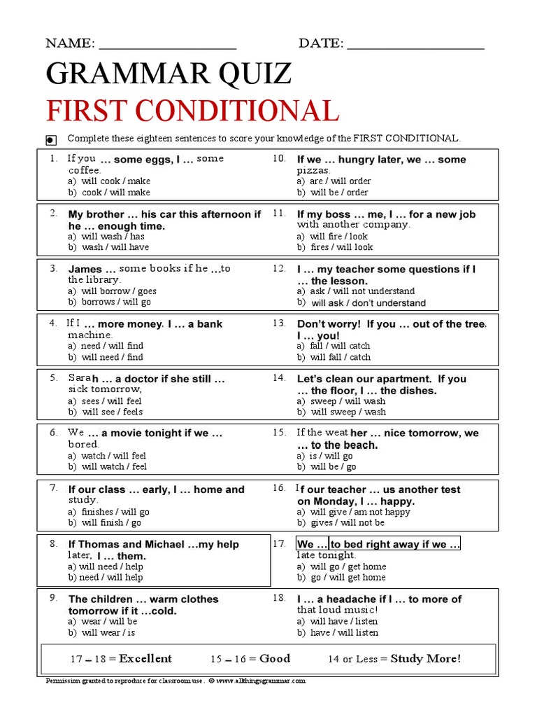 2.1 First Conditional Quiz | PDF