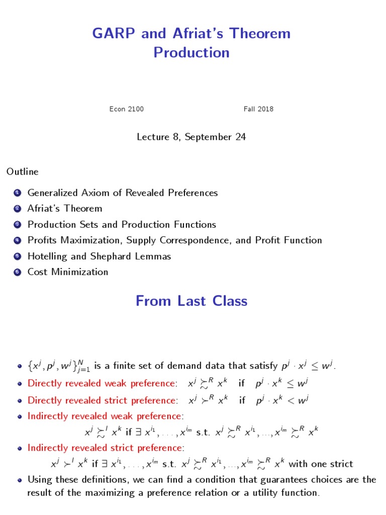 GARP and Afriat's Theorem | PDF | Utility | Mathematical Optimization