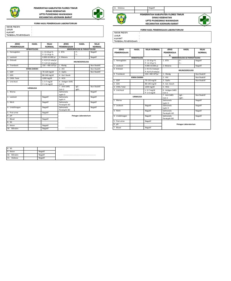Form Hasil Lab | PDF