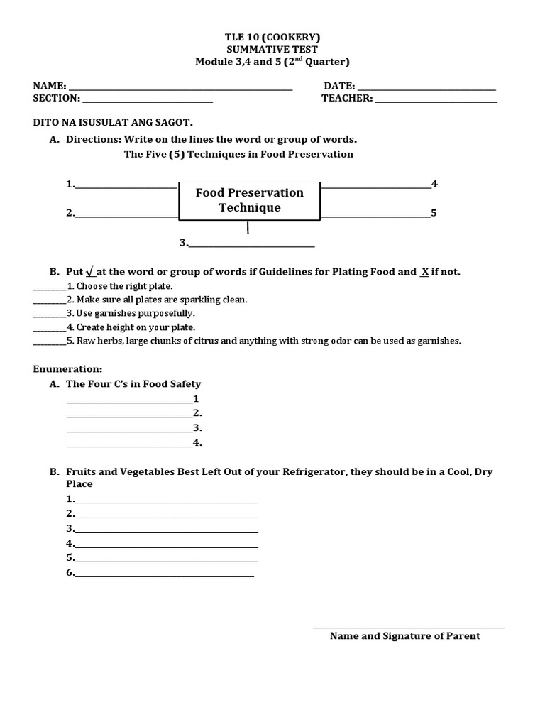 Quarter 2 Cookery-10 Summative | PDF