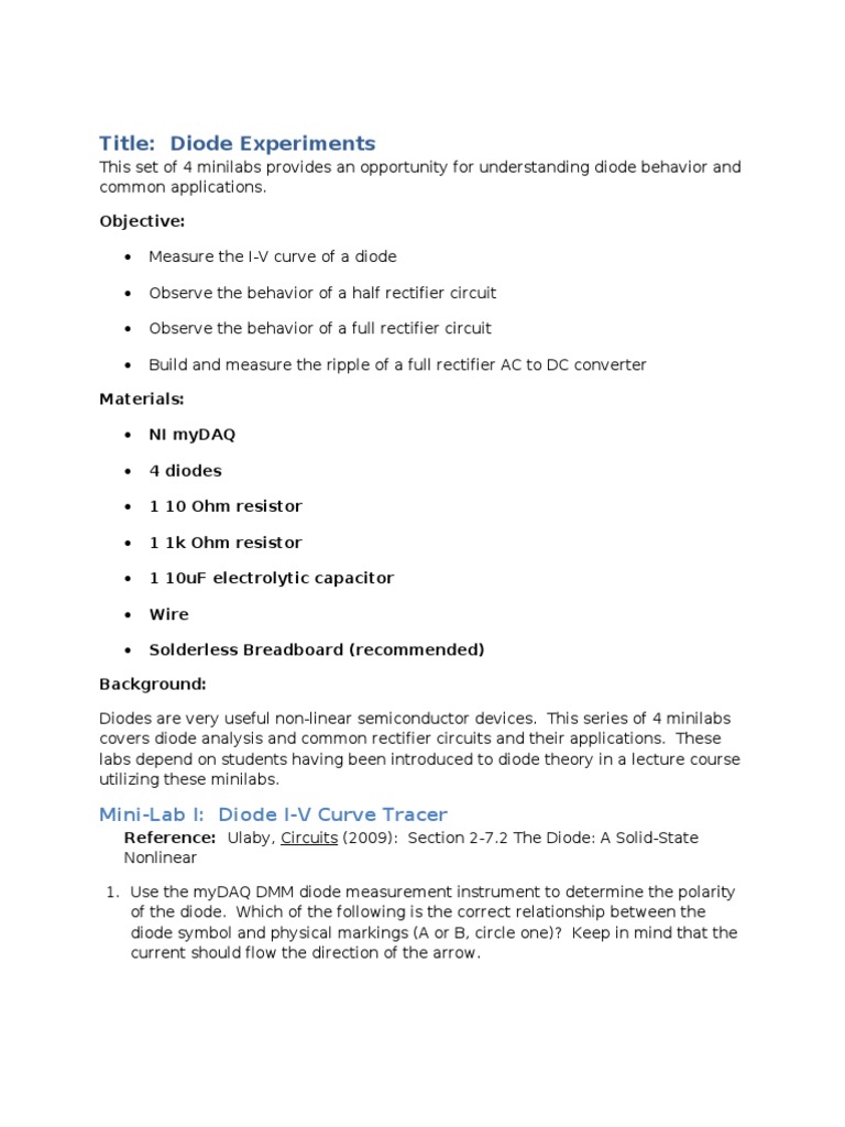 Diode Experiments | PDF | Rectifier | Diode