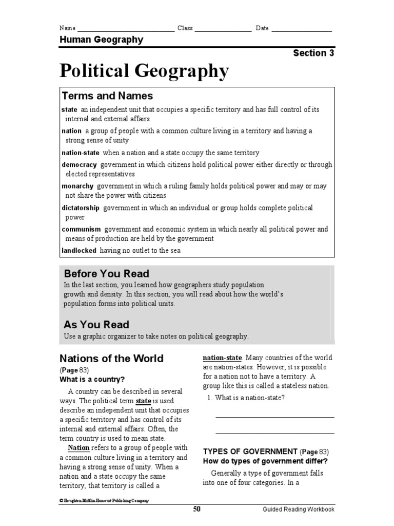Enrique Cavazos - Ch. 4 Section 3 Political Geography | PDF | Nation ...