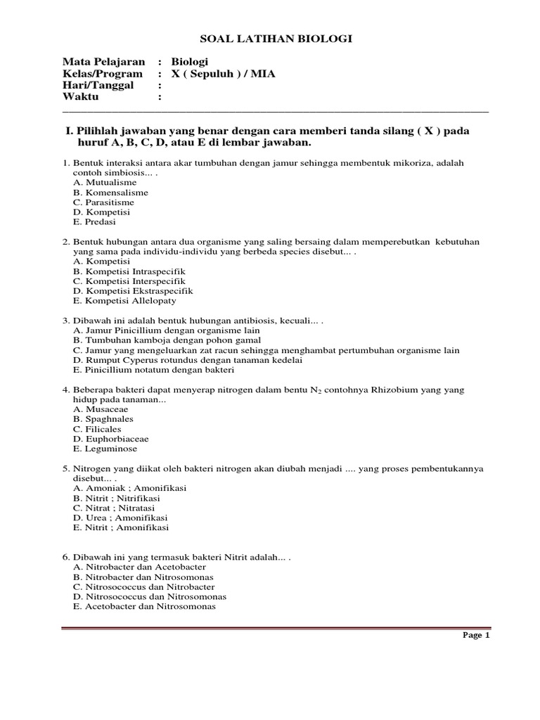 Soal Latihan Biologi Kelas 12 Mipa | PDF