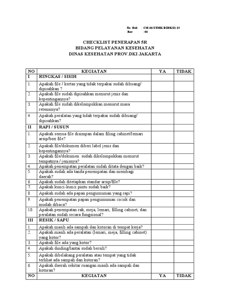 Checklist Penerapan 5R | PDF