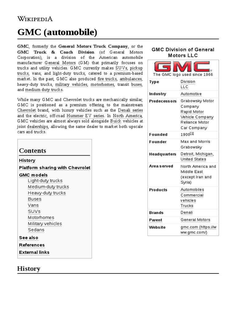 GMC: History and Overview | PDF | Vehicle Technology | Commercial Vehicles