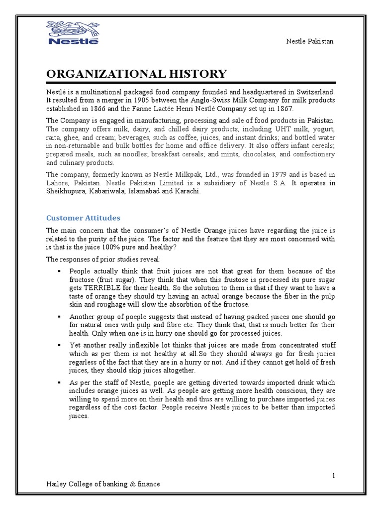 Organizational History | PDF | Nestlé | Orange Juice