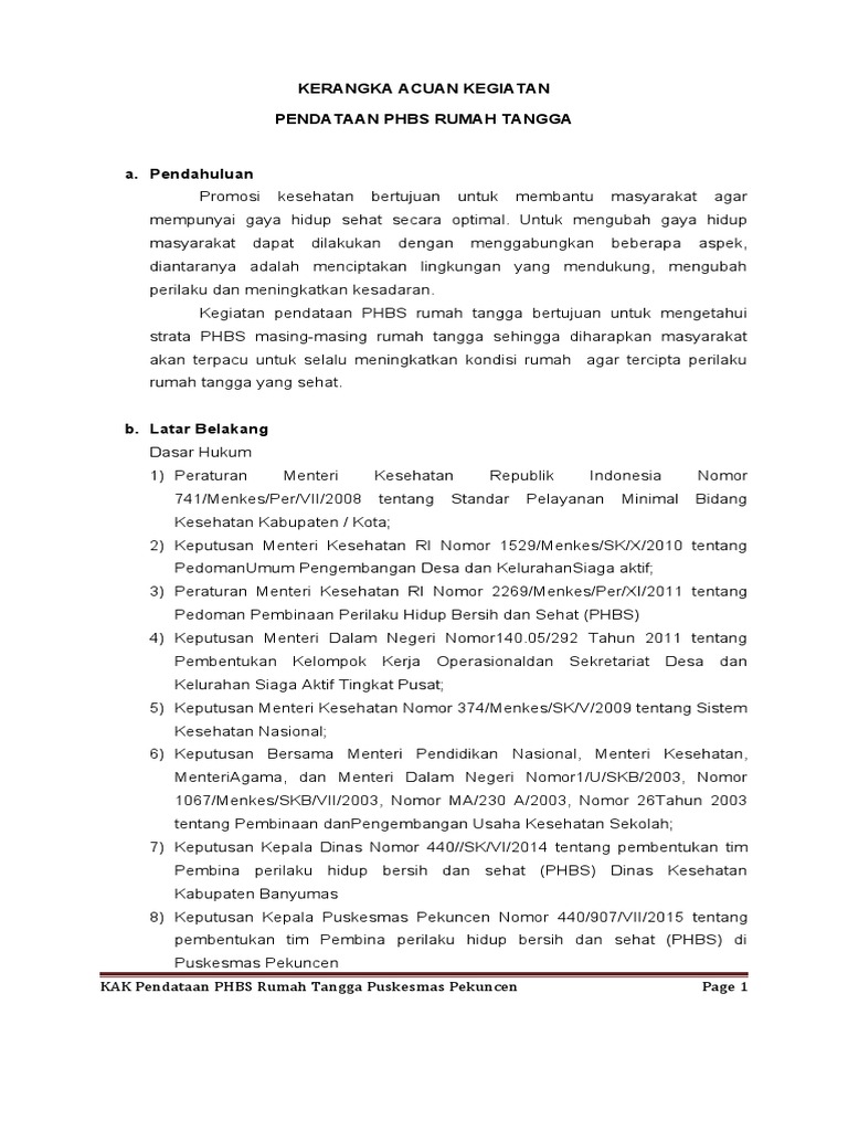 KAK Pendataan PHBS RT | PDF